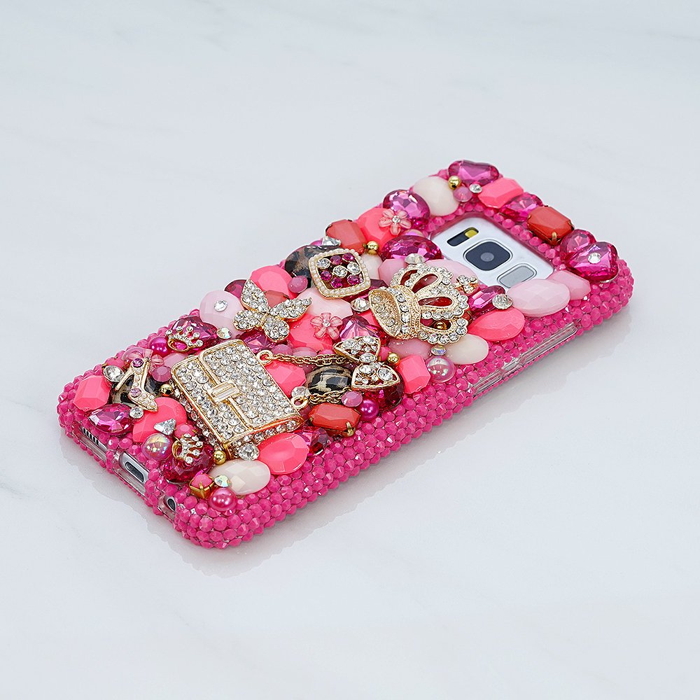 Pink Princess Diamond Gold Crown Purse Bow Genuine Crystals Diamond ...