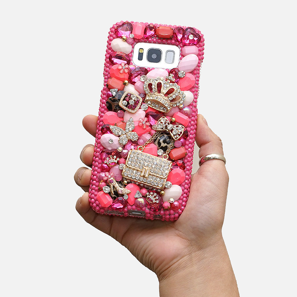 Pink Princess Diamond Gold Crown Purse Bow Genuine Crystals Diamond ...